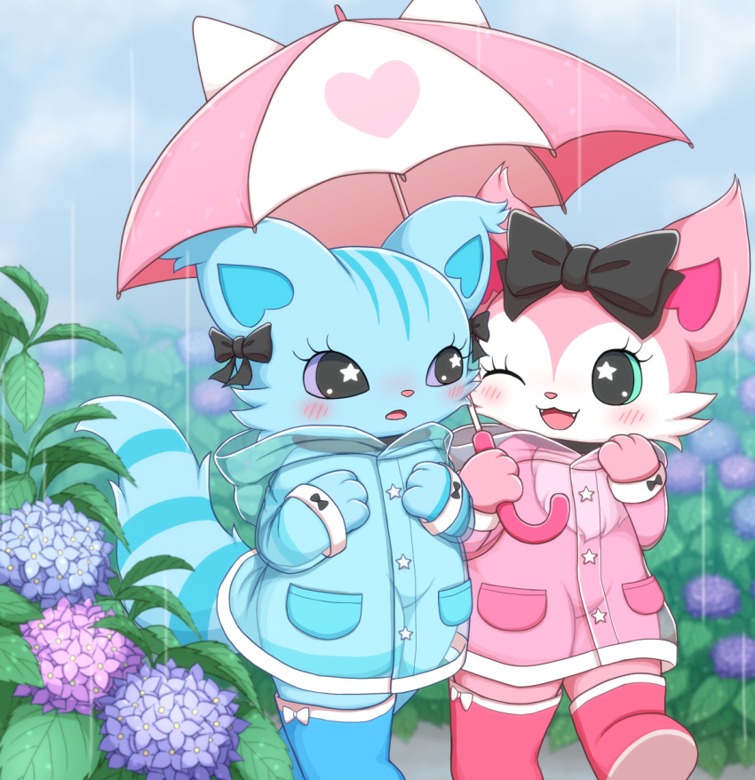 Safebooru - 2girls animal ears beatcats black bow blue boots blue fur ...