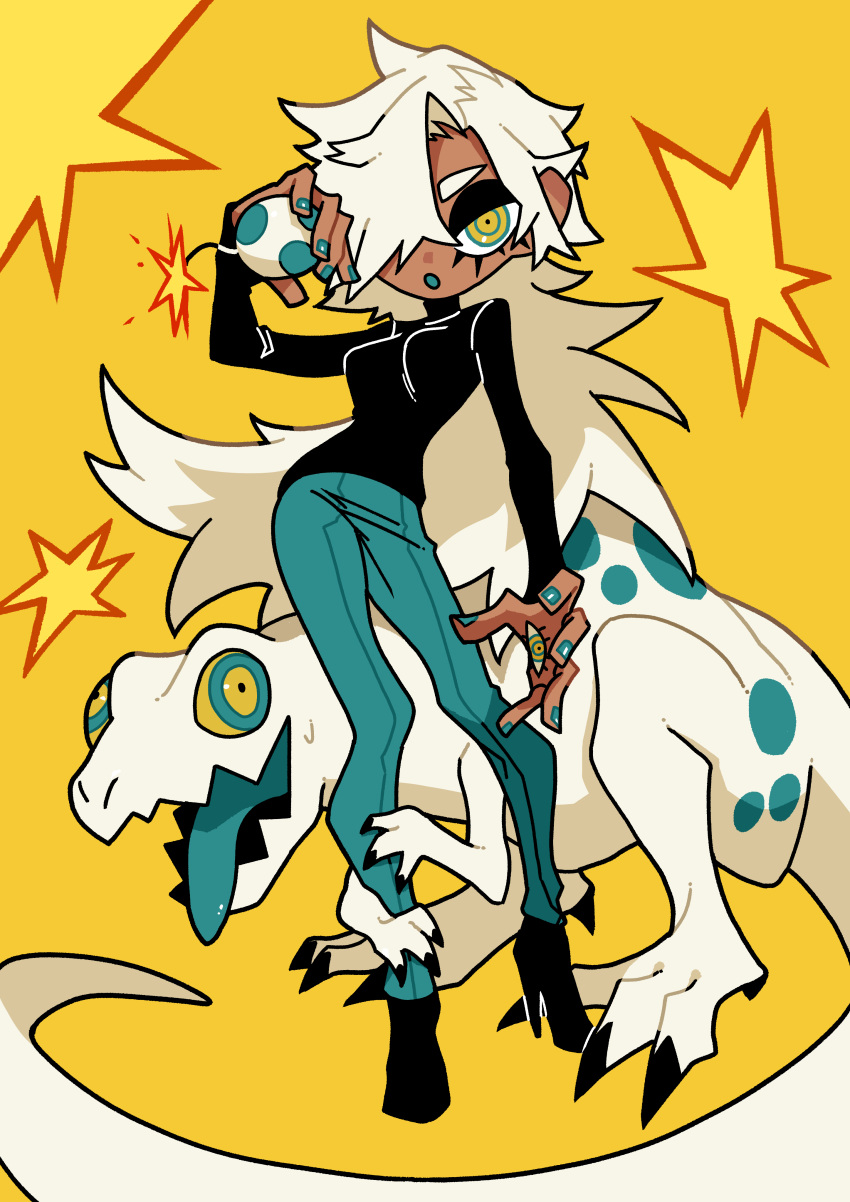 Safebooru - 1girl absurdres black sweater blonde hair bomb dinosaur explosive full body hair ...