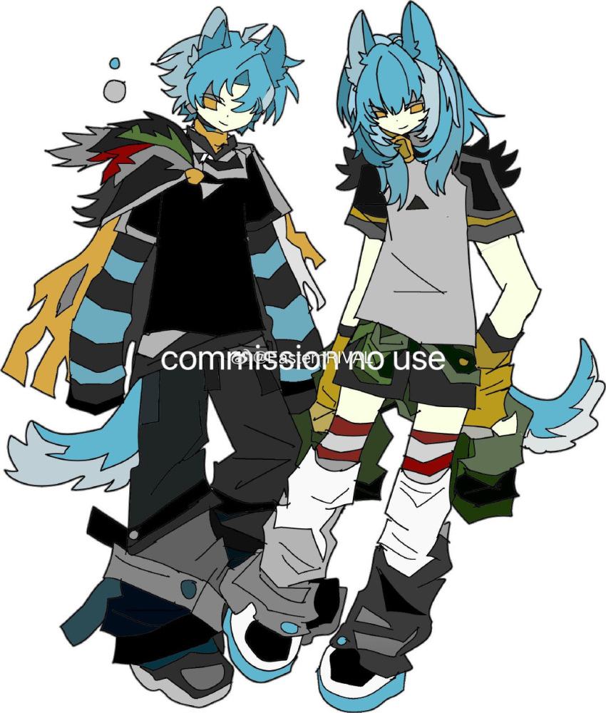 Safebooru - animal ears black shoes blue hair cat boy cat ears cat girl cat tail gloves highres ...