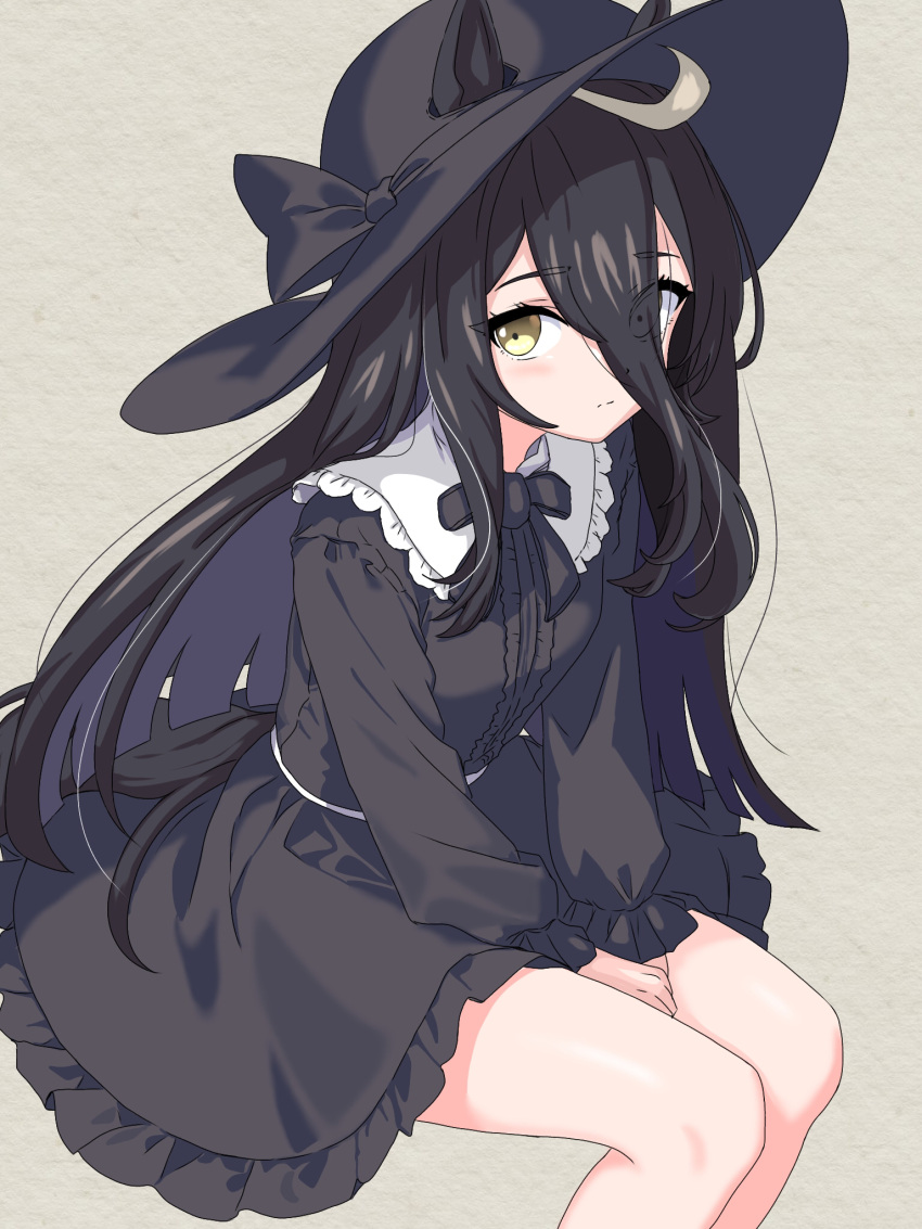 Safebooru - 1girl alternate costume animal ears black dress black hair black hat dress ears ...