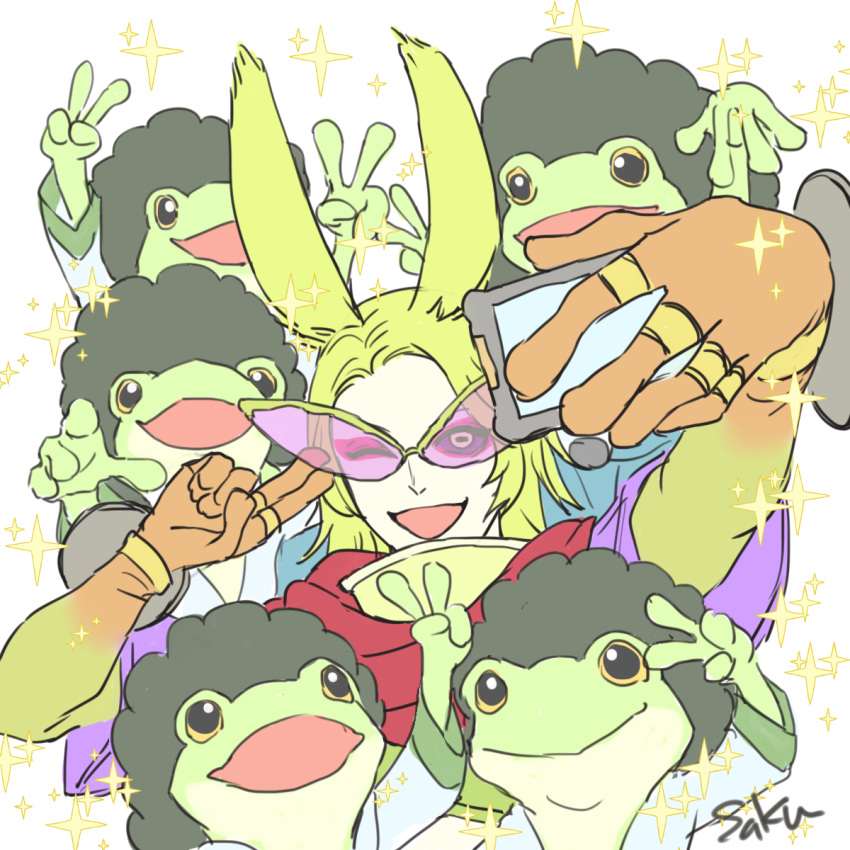 Safebooru - 1boy :d afro animal ears colored skin dancing green ...