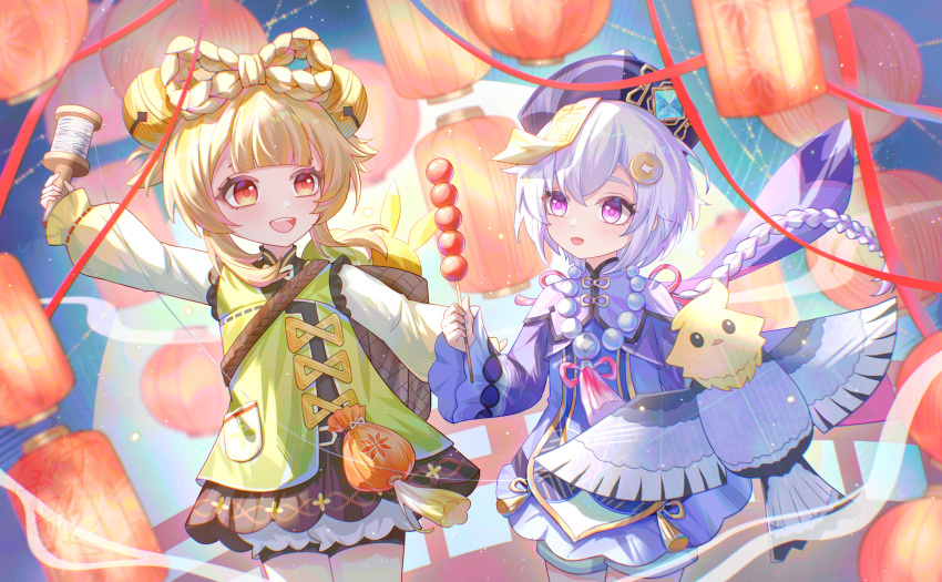 Safebooru - 2girls absurdres aqinorz basket bead necklace beads bell blunt bangs blush braid ...