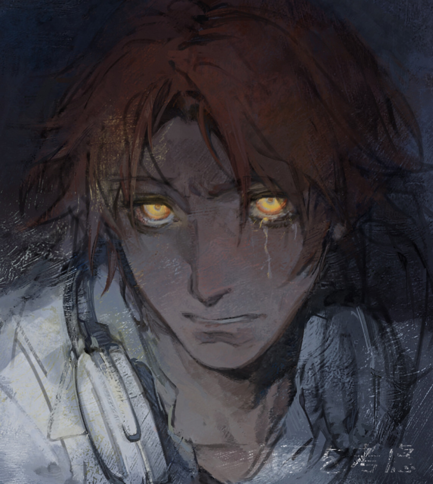 Safebooru - 1boy brown hair creamyghost dark glowing glowing eyes ...