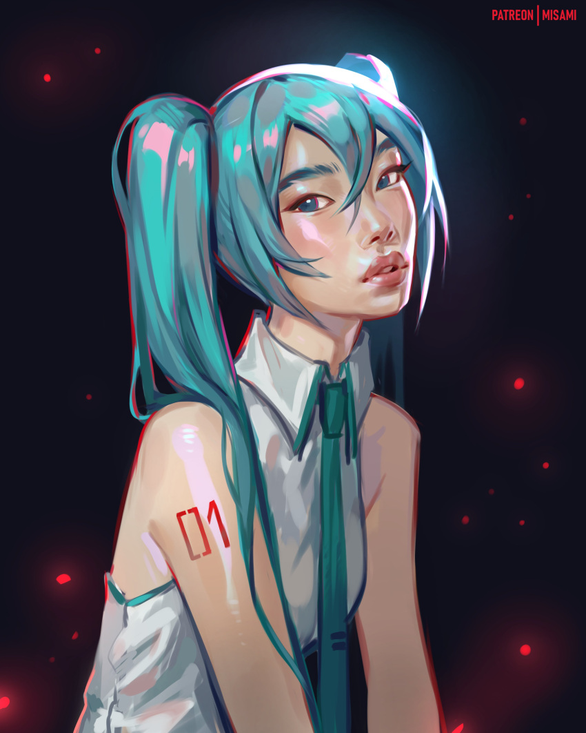 Safebooru - 1girl absurdres aqua eyes aqua necktie arm tattoo artist name asian blue hair ...