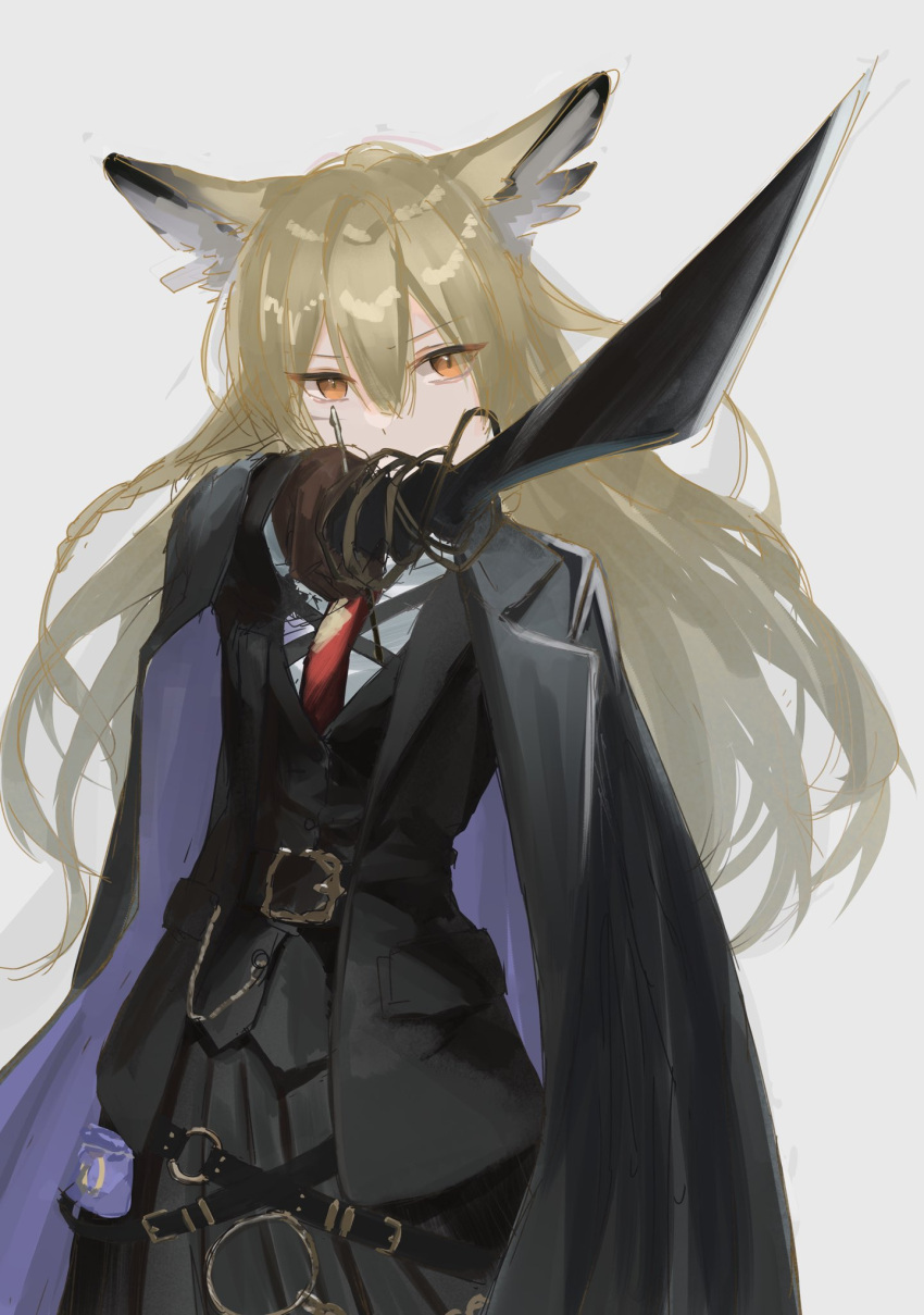 Safebooru - 1girl animal ears arknights belt belt buckle black belt black cape black jacket ...