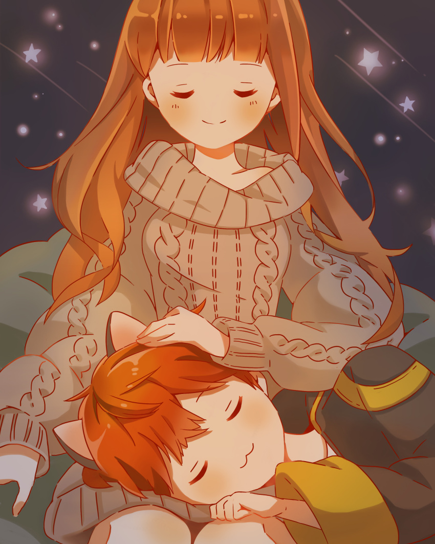 Safebooru - 1boy 1girl 707 (susanghan messenger) :3 absurdres animal ears blunt bangs brown hair ...