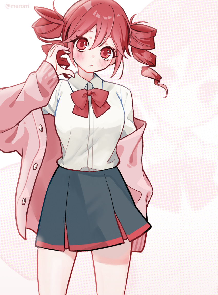 Safebooru - 1girl black skirt blush bow bowtie breasts cardigan closed mouth collared shirt ...