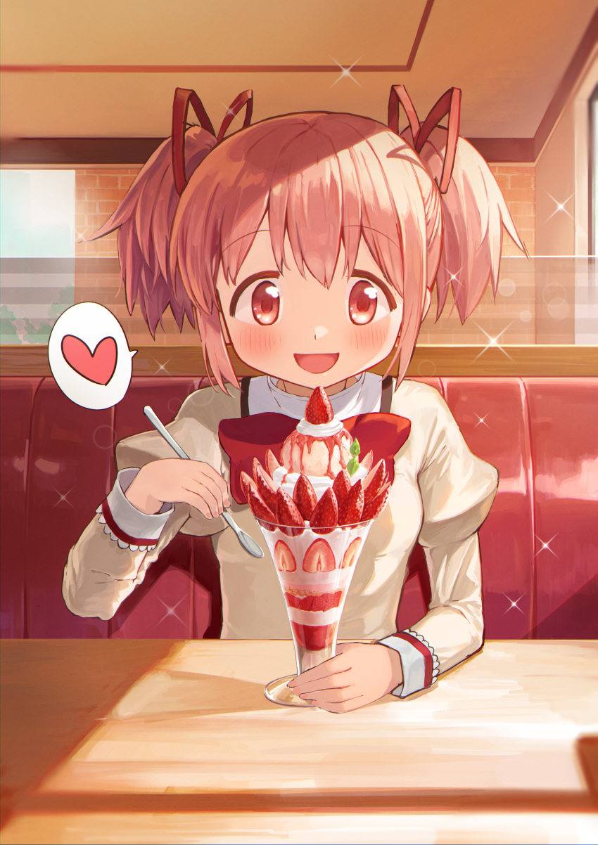 Safebooru - 1girl absurdres blush booth seating bow cocoa (ultra mdk) commentary food frilled ...