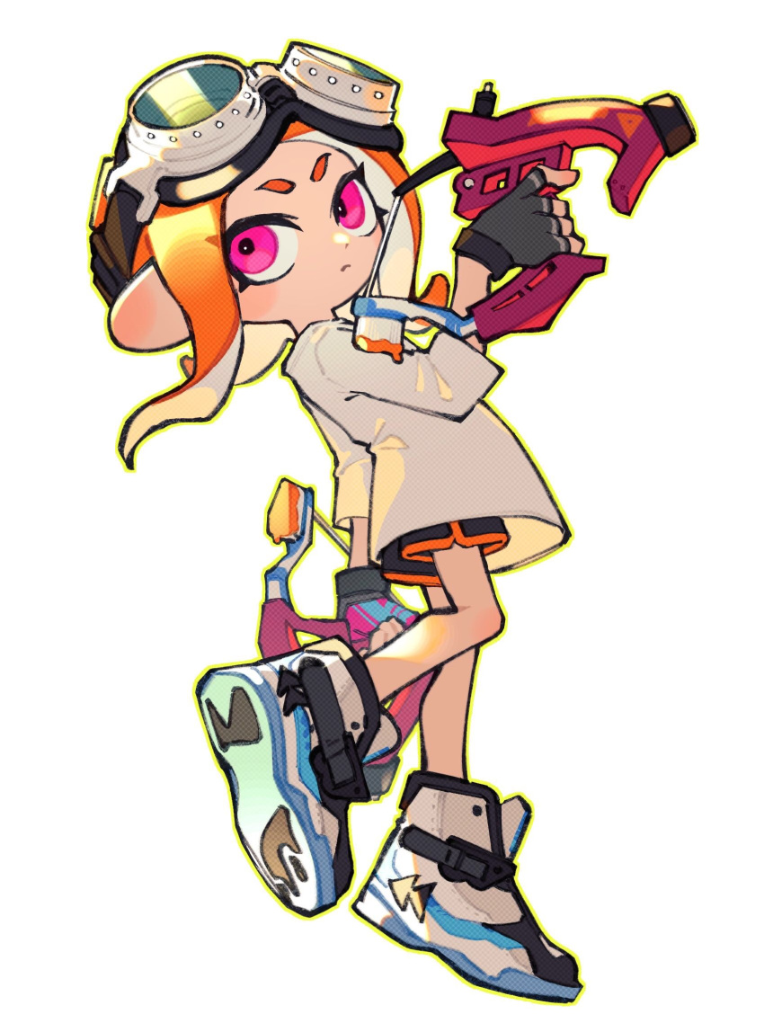 Safebooru - 1girl aviator goggles black gloves black shorts blue shoes ...