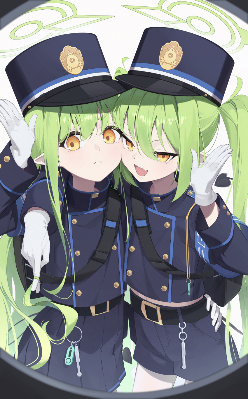 Safebooru - 2girls absurdres blue archive blue hat blue jacket blue shorts blue skirt closed ...