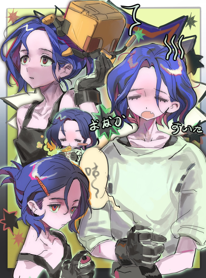 Safebooru - 1boy absurdres blue hair border closed eyes colored inner hair fang gao tongren ...