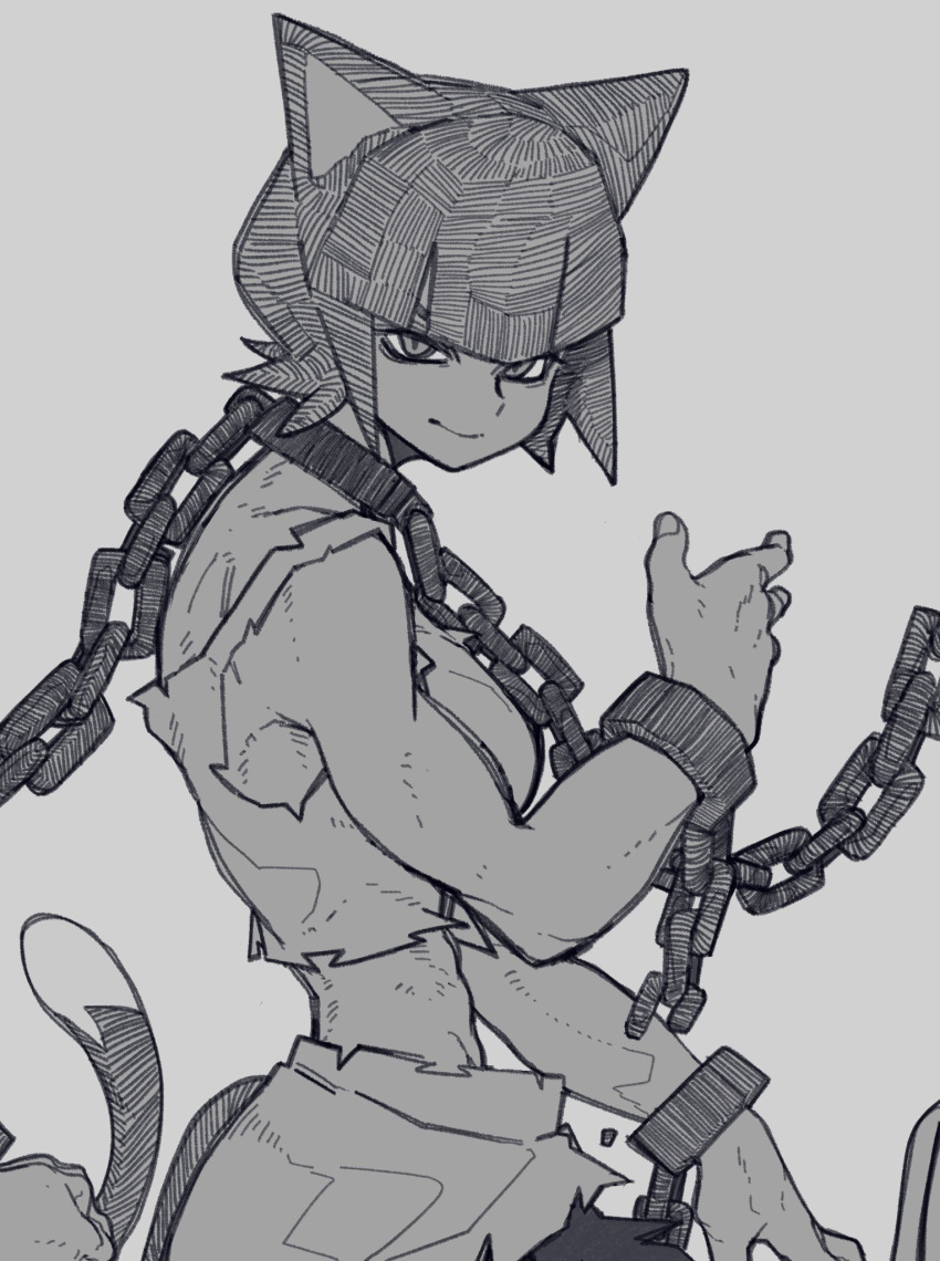 Safebooru - 1girl animal ears blunt bangs bone nigi breasts cat ears cat girl cat tail chain ...