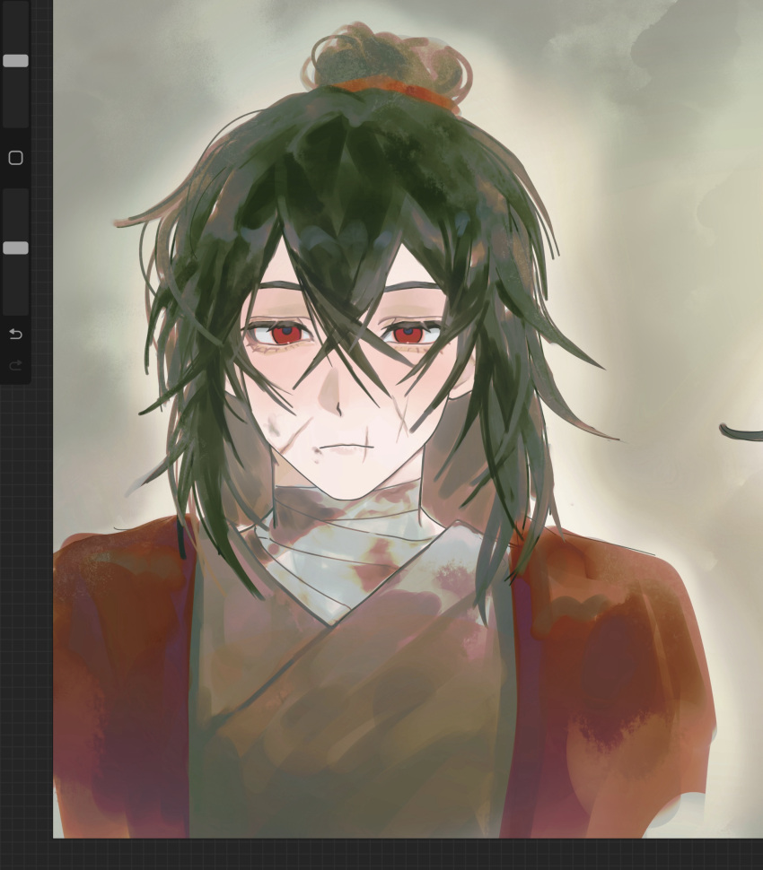 Safebooru - 1boy art program in frame bandaged neck bandages benkebuhui black hair black hanfu ...