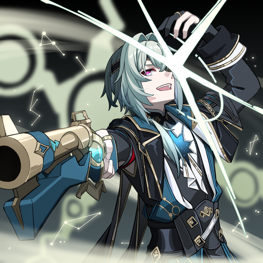 Safebooru - 1boy absurdres aiming aiming at viewer anaxa (honkai: star rail) aqua hair black ...