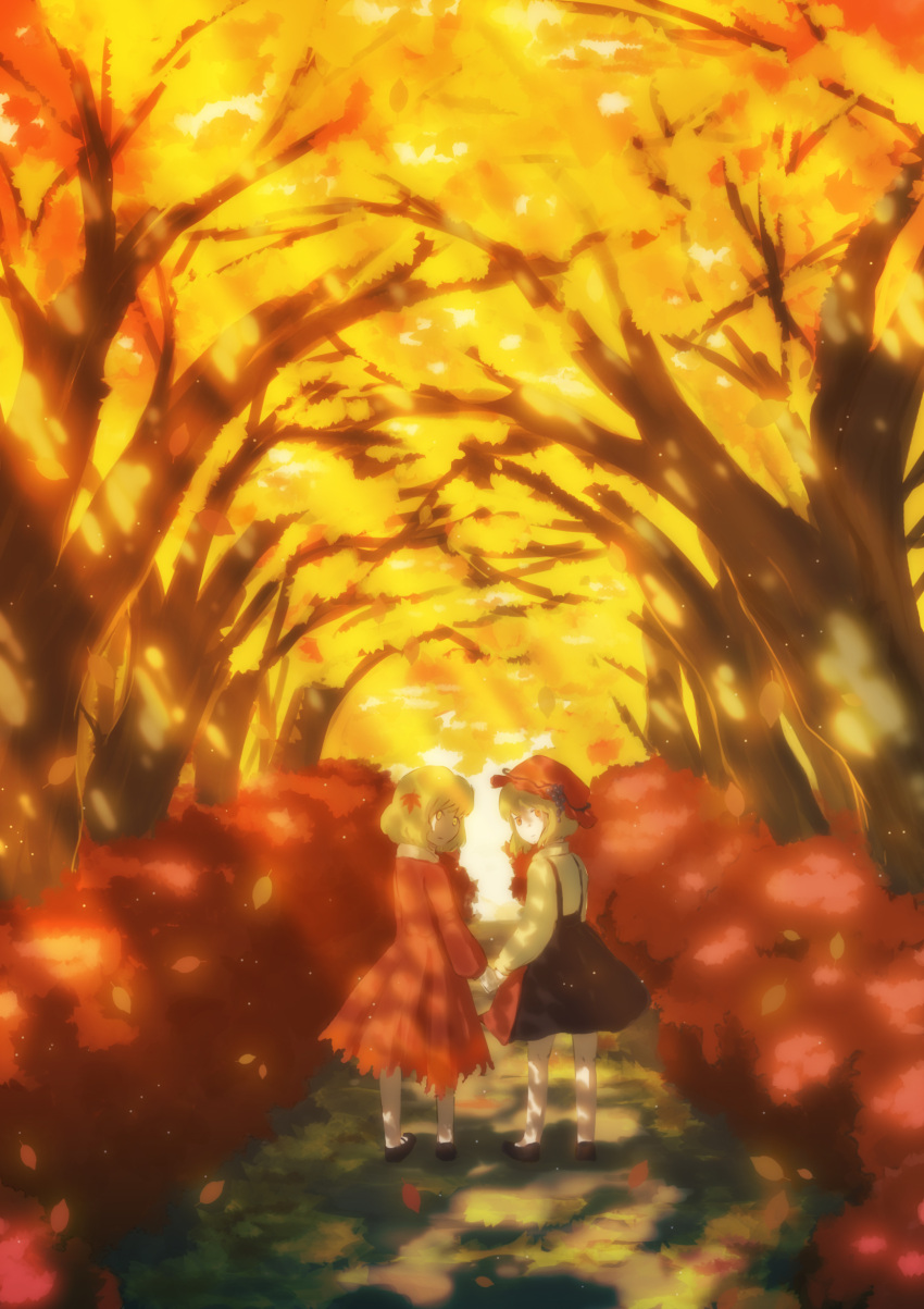 Safebooru - aki minoriko aki shizuha autumn blonde hair blush dress food forest fruit grapes hat ...