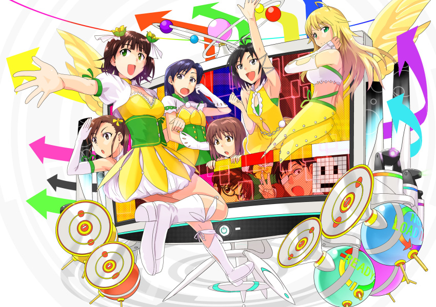 Safebooru - 1boy 6+girls ahoge akizuki ritsuko amami haruka antenna hair arm up arrow (symbol ...