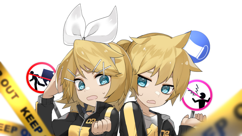 Safebooru - 1boy 1girl @ @ black jacket blonde hair blue eyes bow ...