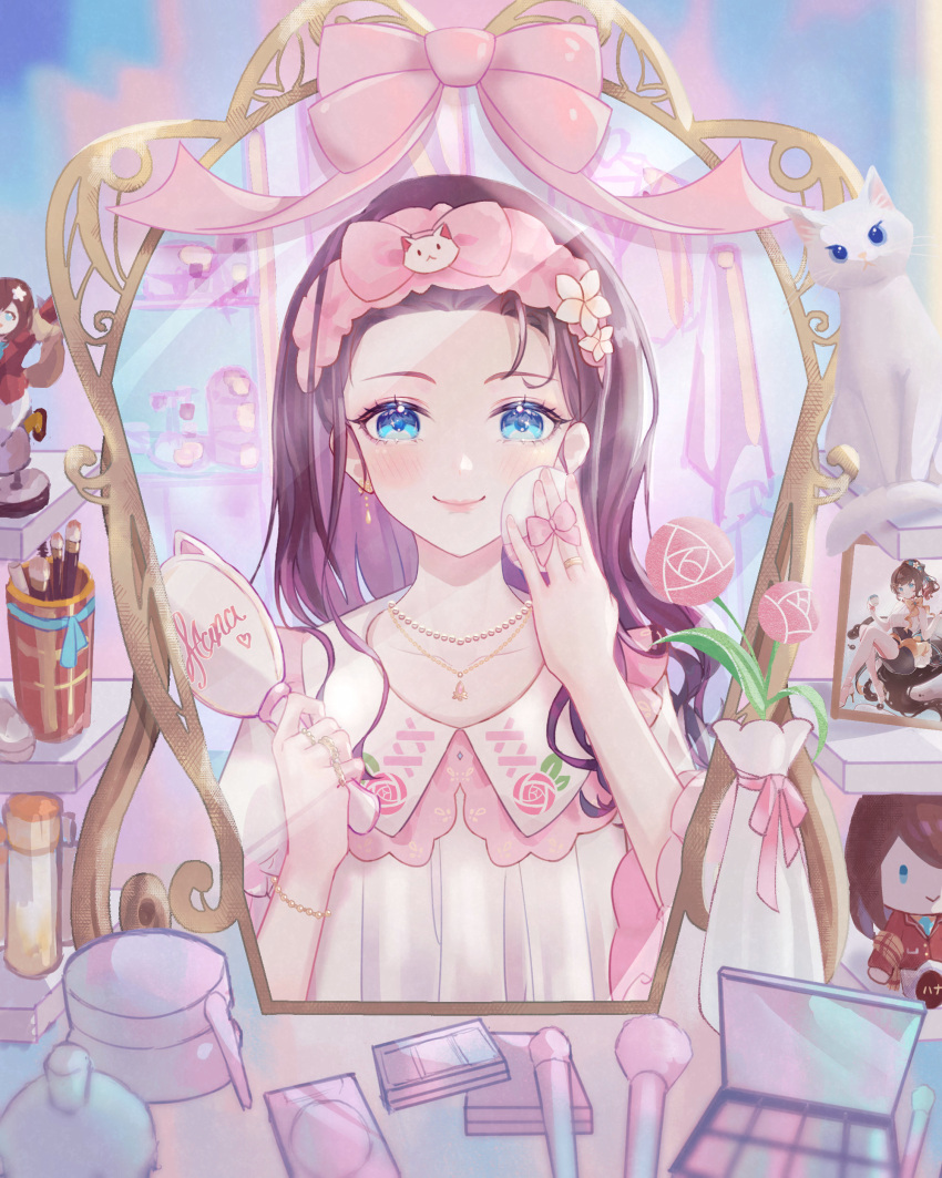 Safebooru - absurdres applying makeup artist request blue eyes blush bracelet brown hair ...