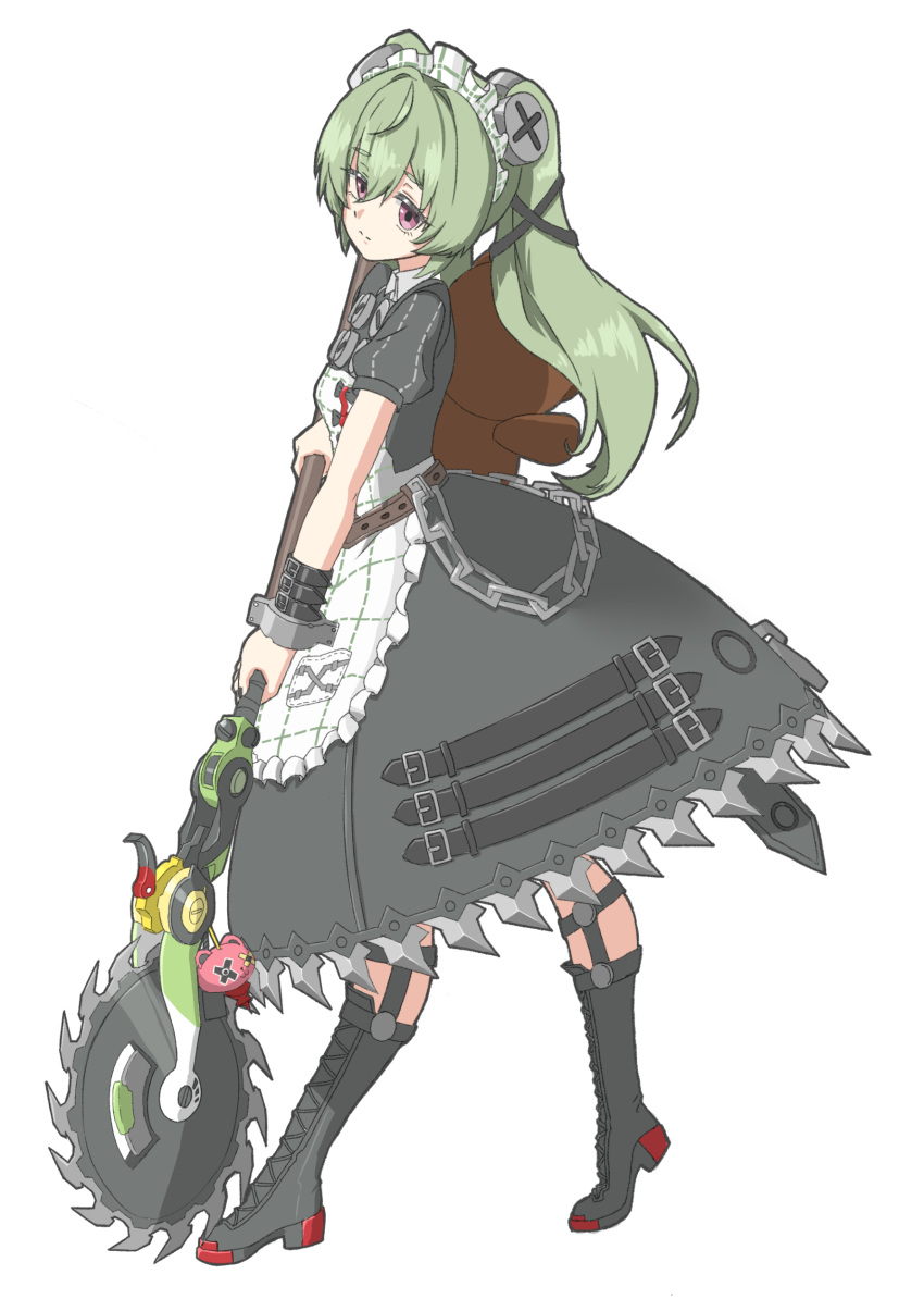 Safebooru - 1girl absurdres animal bag apron bear bag black boots black dress boots circular saw ...