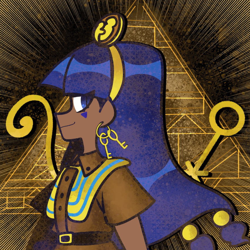 Safebooru - 1girl belt belt buckle black belt blue eyes blue hair blunt bangs brown shirt buckle ...