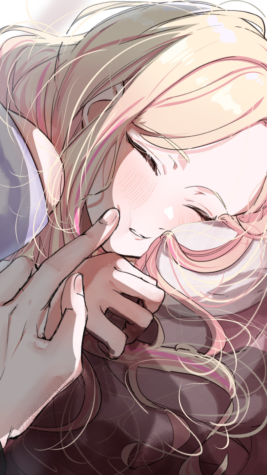 Safebooru - 1boy 1girl blonde hair blush cheek poking commentary ...