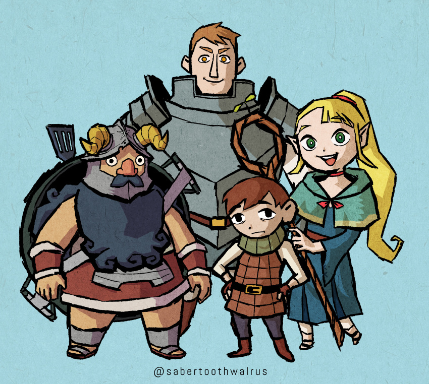 Safebooru - 1girl 3boys :d absurdres ambrosia (dungeon meshi) armor artist name beard belt belt ...