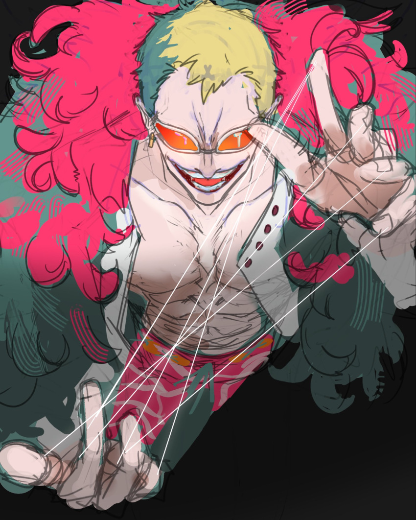 Safebooru - 1boy abs blonde hair coat devil fruit power donquixote doflamingo evil smile feather ...