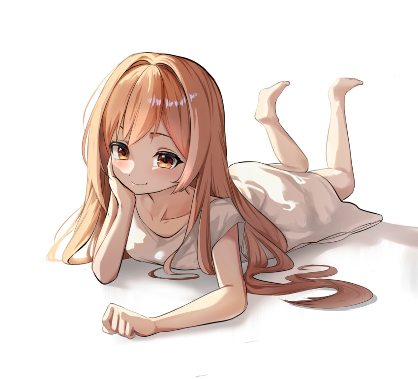 Safebooru - 1girl barefoot brown eyes brown hair closed mouth ...