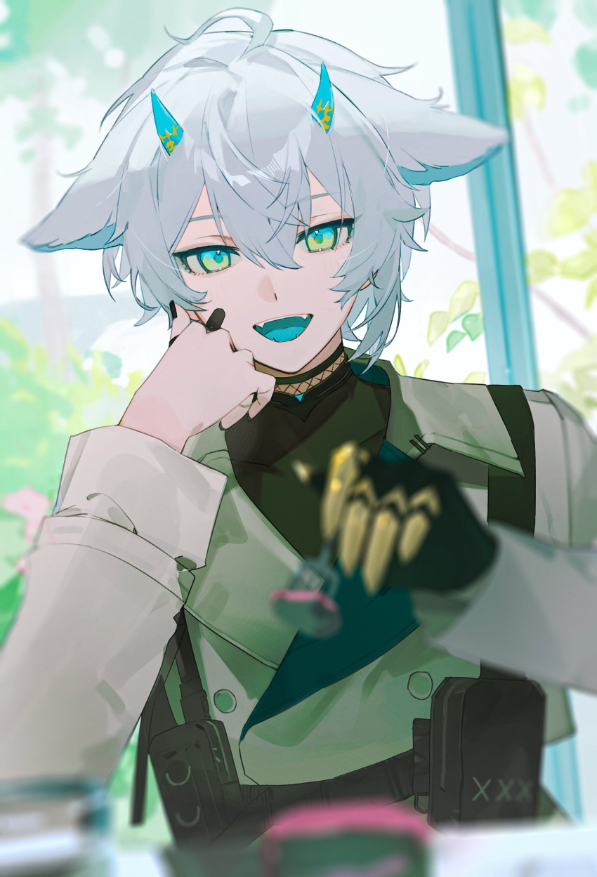 Safebooru - 1boy absurdres animal ears bell bishounen black nails black ...
