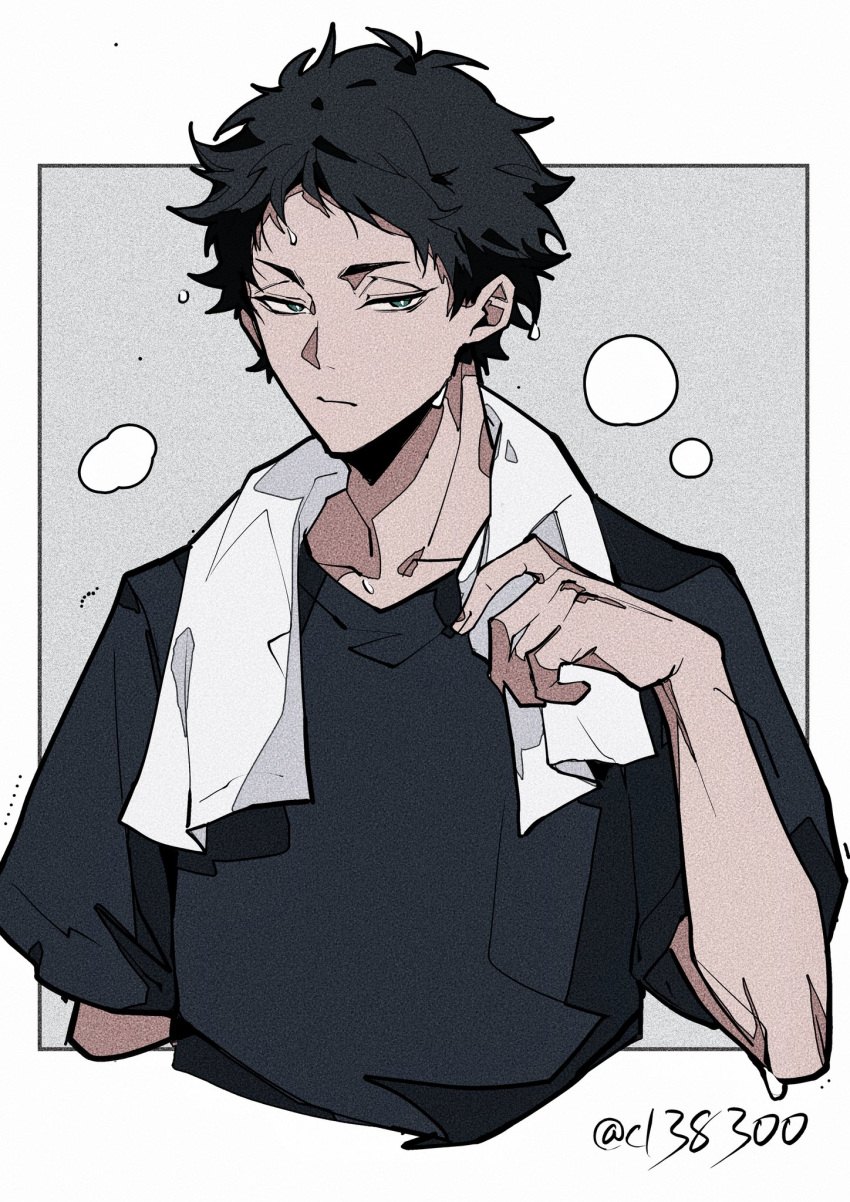 Safebooru - 1boy :/ akaashi keiji arm up black hair black shirt c138300 closed mouth collarbone ...