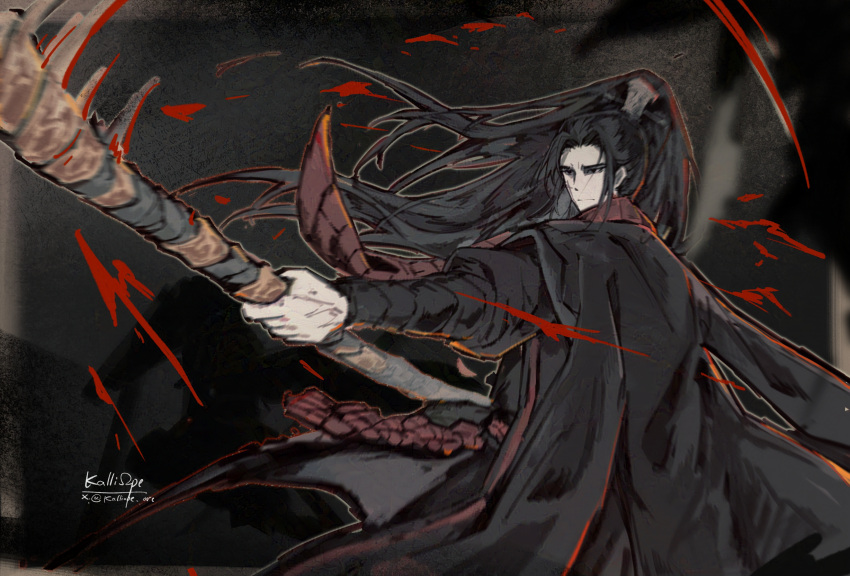 Safebooru - 1boy absurdres black eyes black hair black hanfu blood blood on clothes blood on ...