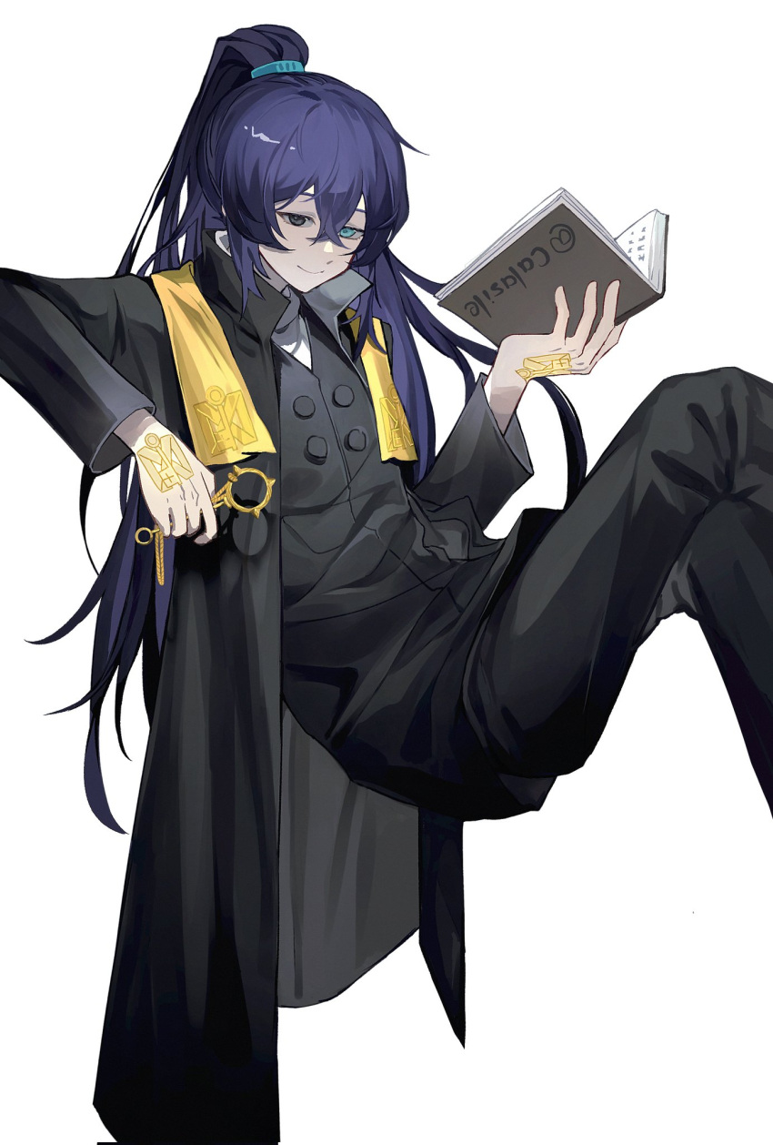 Safebooru - 1boy black eyes black pants blue eyes blue hair book ...