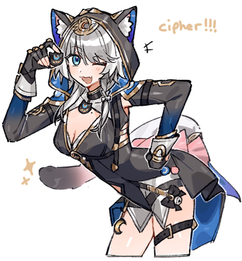 Safebooru - 1girl animal ear fluff animal ears blue eyes cat ears cat tail character name cipher ...