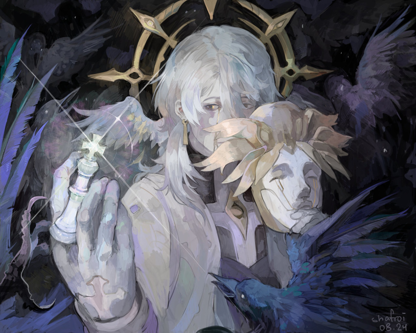 Safebooru - 1boy bird chess piece commentary crow dated earrings ...