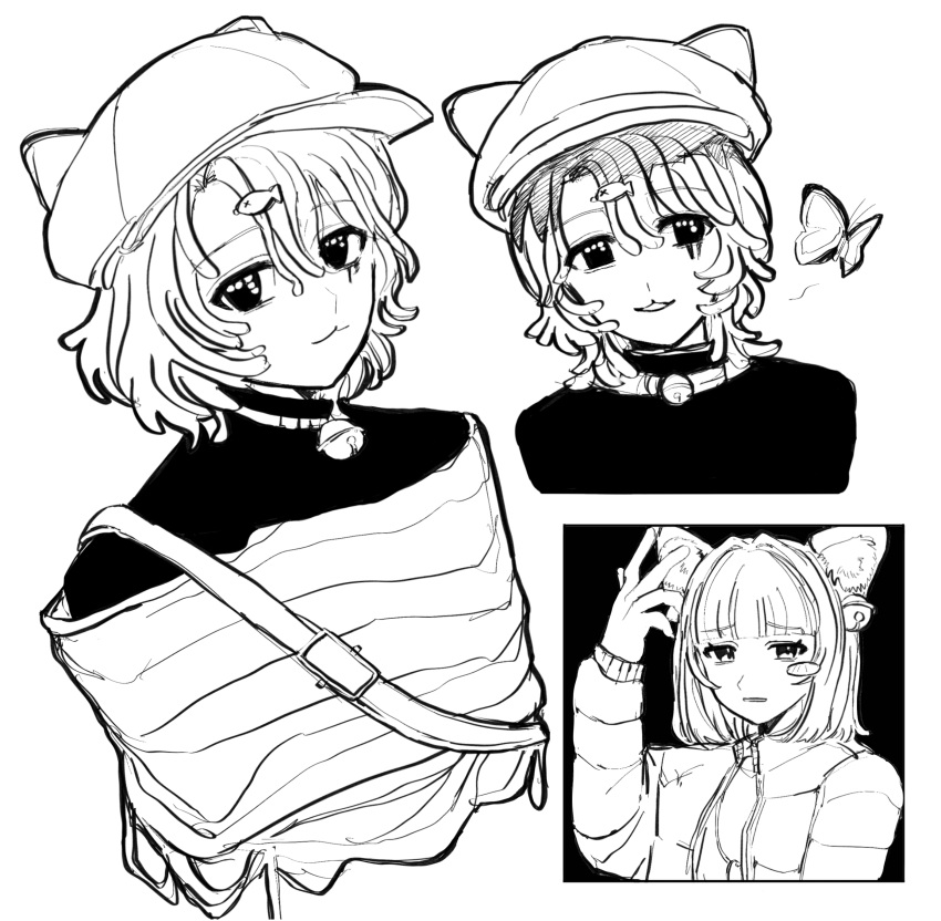 Safebooru - 1boy 1girl absurdres animal ears animal hat bell bug butterfly cat ears cat hat ...