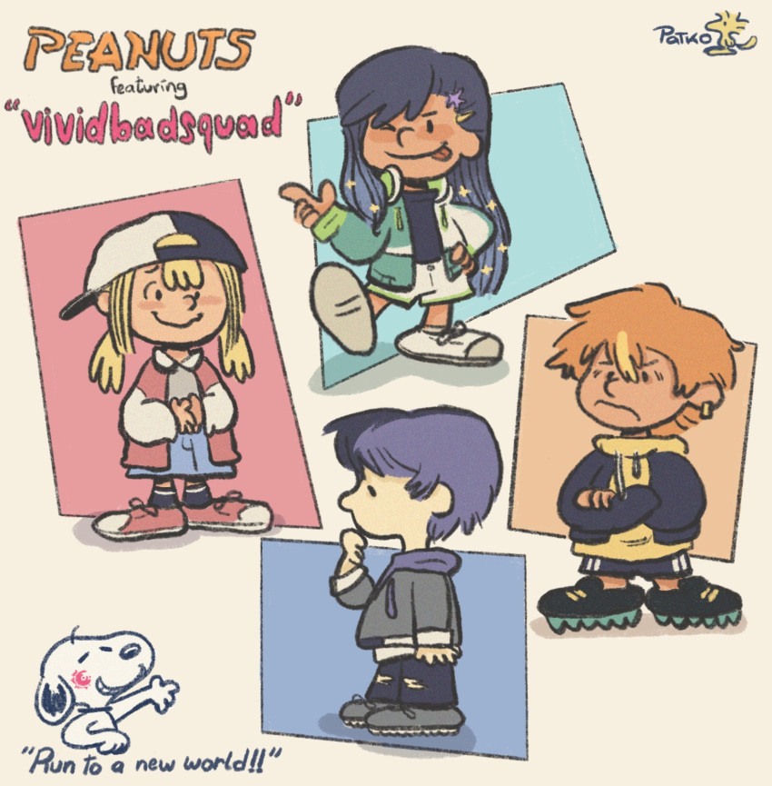 Safebooru - 2boys 2girls aoyagi touya azusawa kohane black shoes blonde hair blue hair blush ...