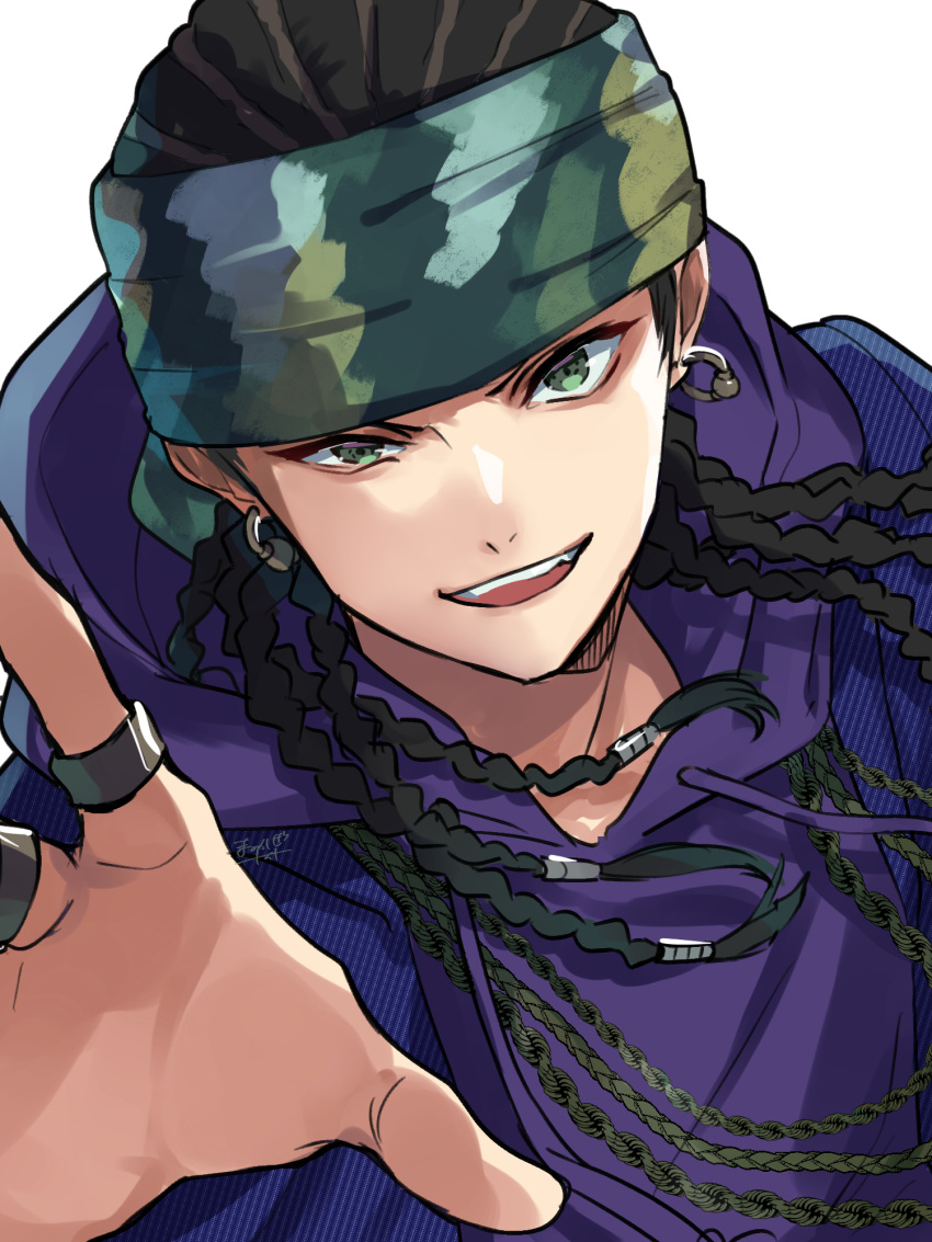 Safebooru - 1boy bandana black hair camouflage chain chain necklace ...