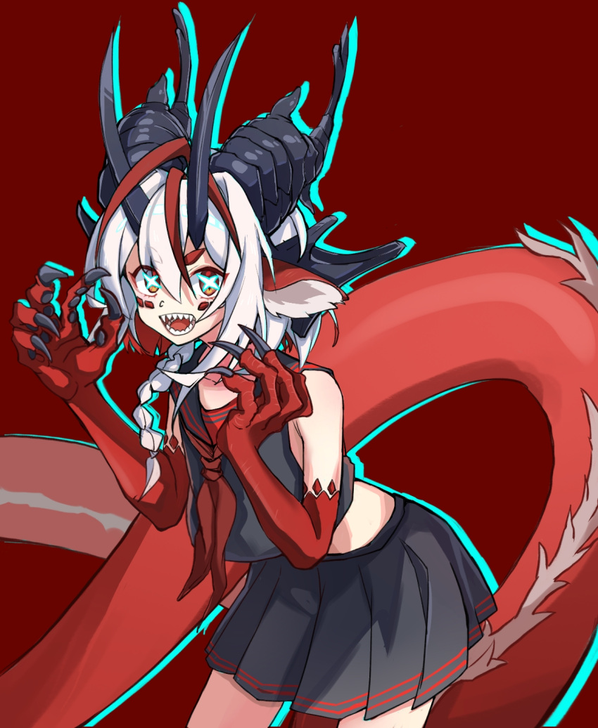 Safebooru - 0guityak 1girl animal ears animal hands bare shoulders black horns black shirt black ...