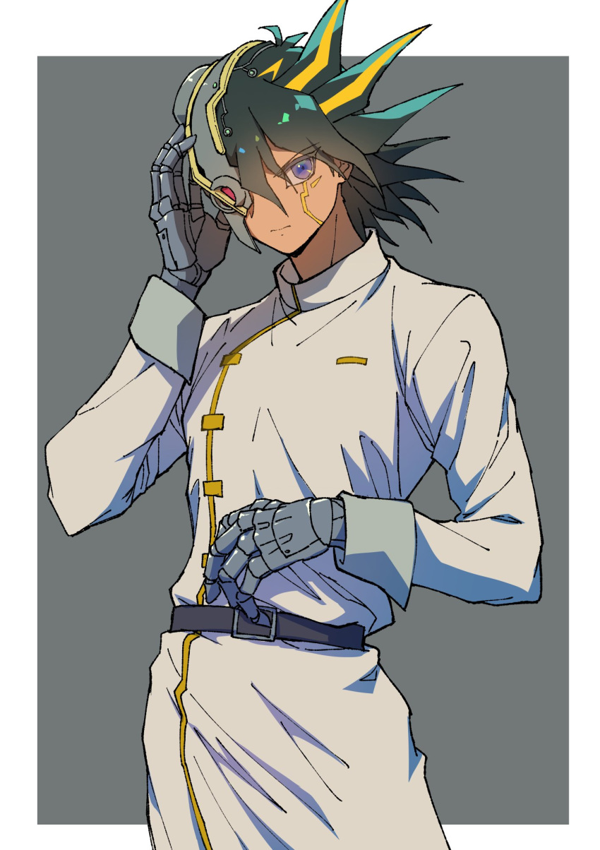 Safebooru - 1boy black hair blonde hair border coat cowboy shot facial ...