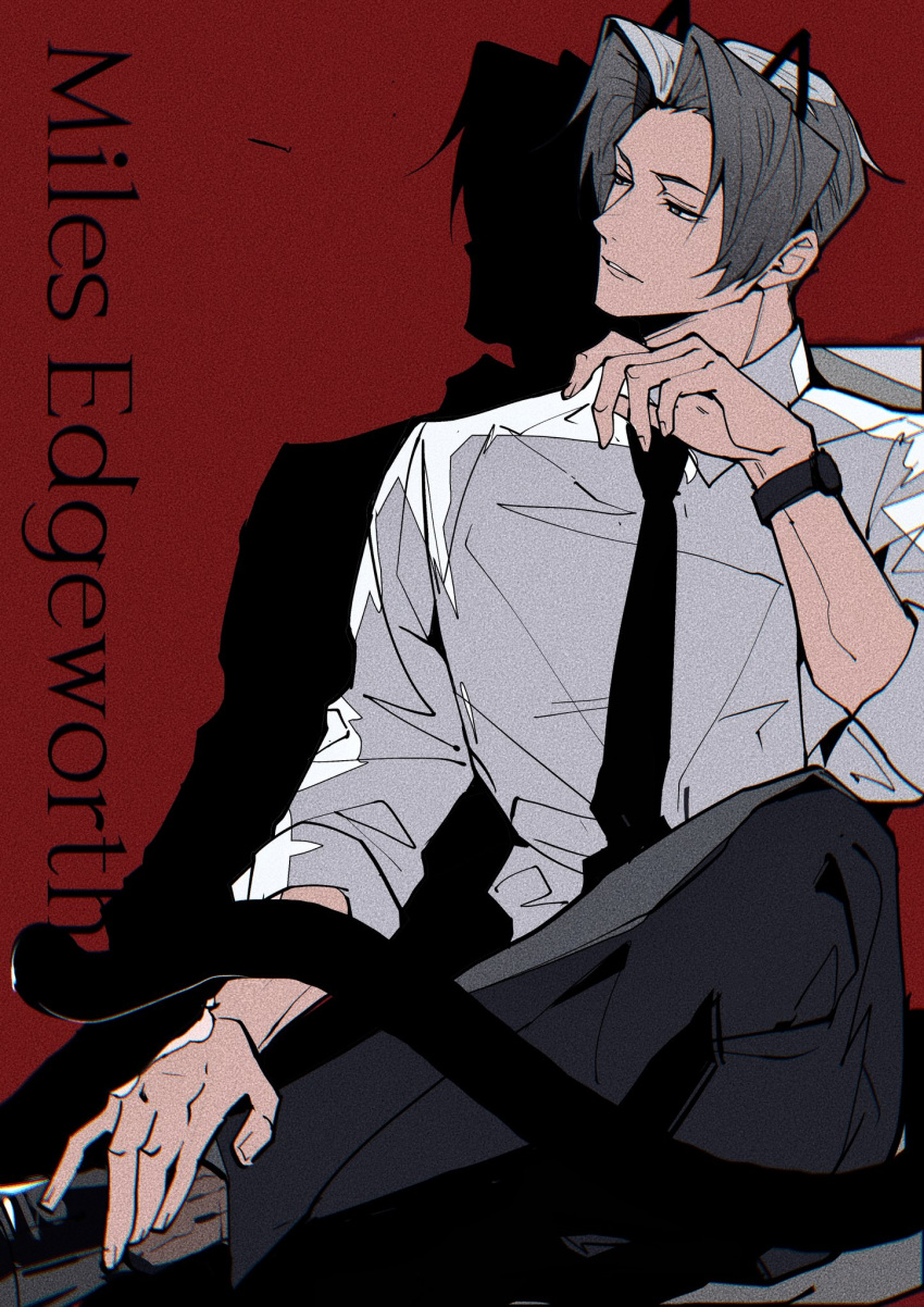 Safebooru - 1boy ace attorney animal ears arm up black necktie black shoes c138300 cat boy cat ...