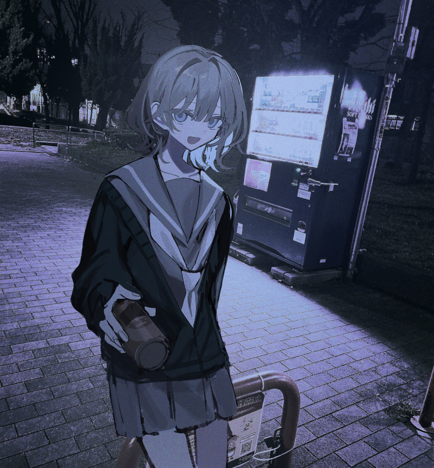 Safebooru - 1girl absurdres black jacket blue eyes can collarbone cowboy shot grey eyes grey ...