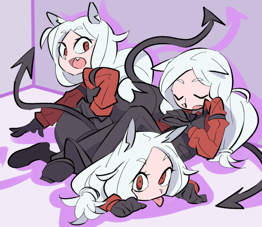 Safebooru - 3girls boots cerberus (helltaker) demon girl helltaker highres hillnihil knee boots ...