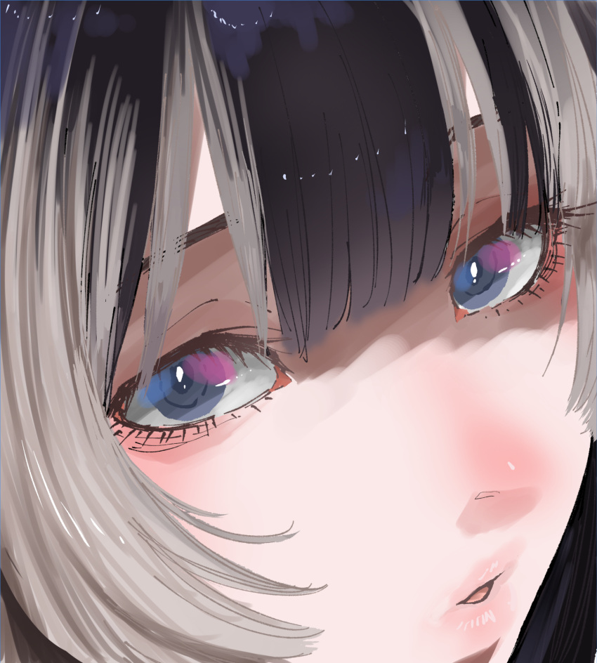 Safebooru - 1girl black hair blue eyes blunt bangs close-up eyelashes hair between eyes henriiku ...