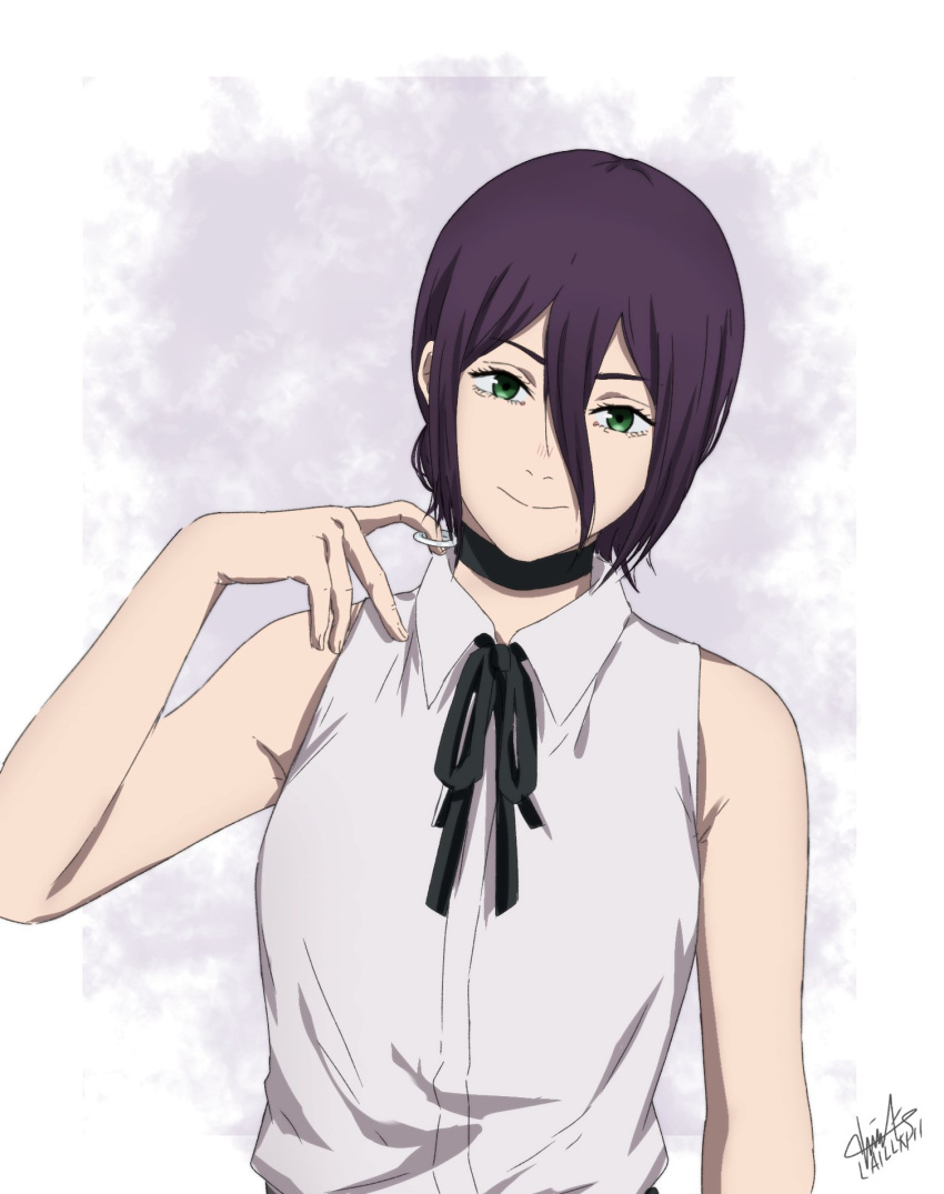 Safebooru - 1girl black choker black hair breasts chainsaw man choker commentary green eyes hair ...