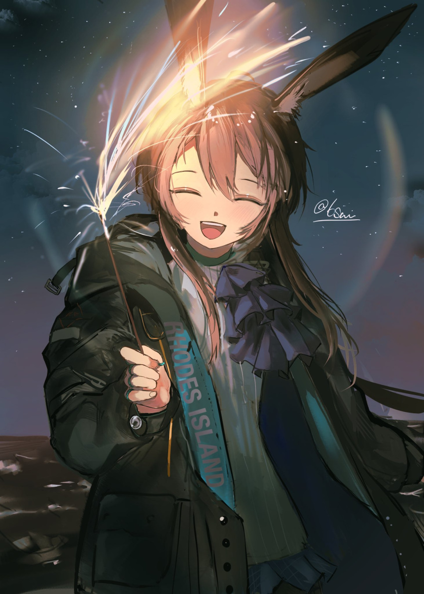Safebooru - 1girl :d ^ ^ a6 9s rinlin amiya (arknights) animal ears arknights artist name ascot ...