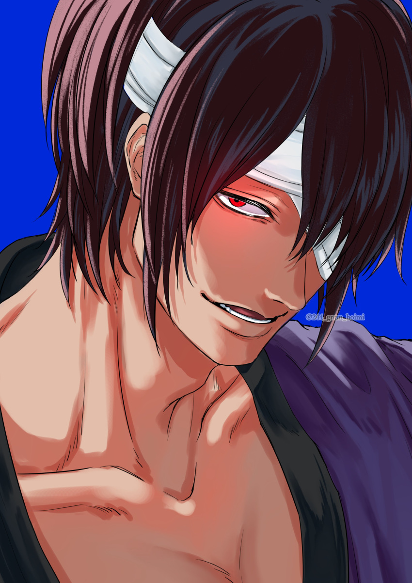 Safebooru - 1boy 244 gntm hoimi absurdres bandage over one eye black hair blue background brown ...