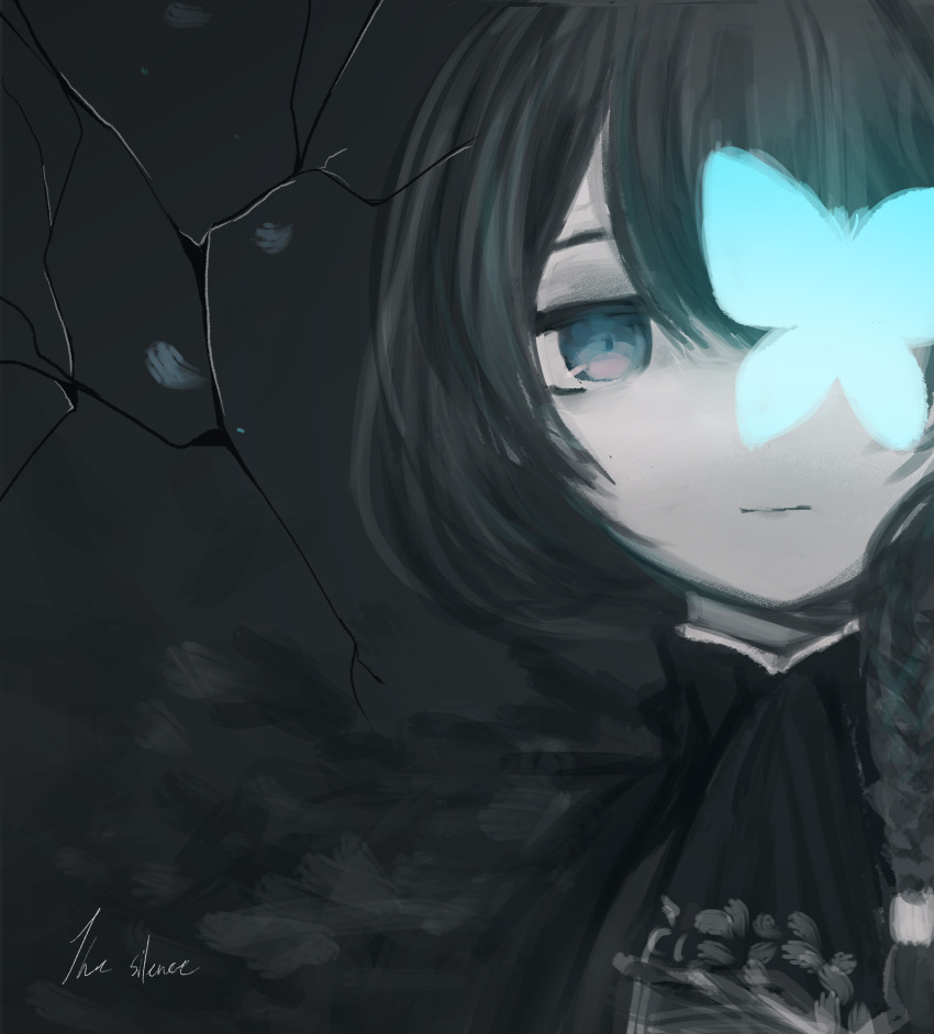 Safebooru - 1girl alter ego (game) black background blue butterfly braid braided ponytail ...