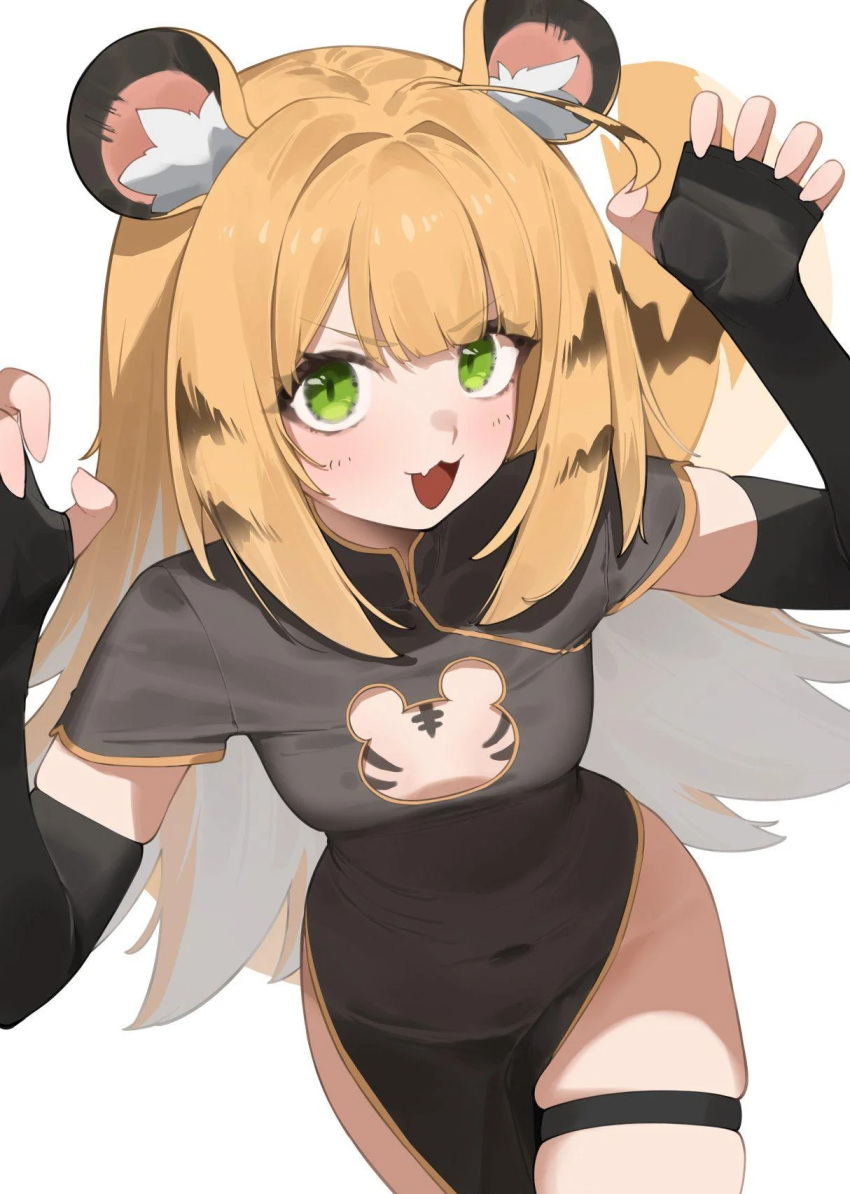 Safebooru - 1girl animal ears china dress chinese clothes ju fufu long hair tiger ears tiger ...