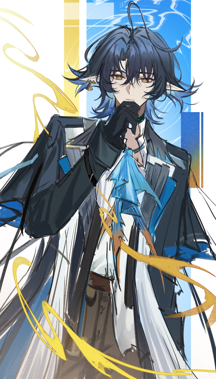 Safebooru - 1boy absurdres arknights ascot black gloves black hair blue ascot blue hair brown ...