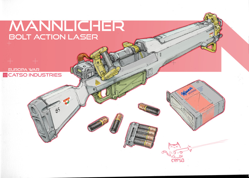 Safebooru - absurdres battery cat energy gun english text gun highres laser rifle magazine ...